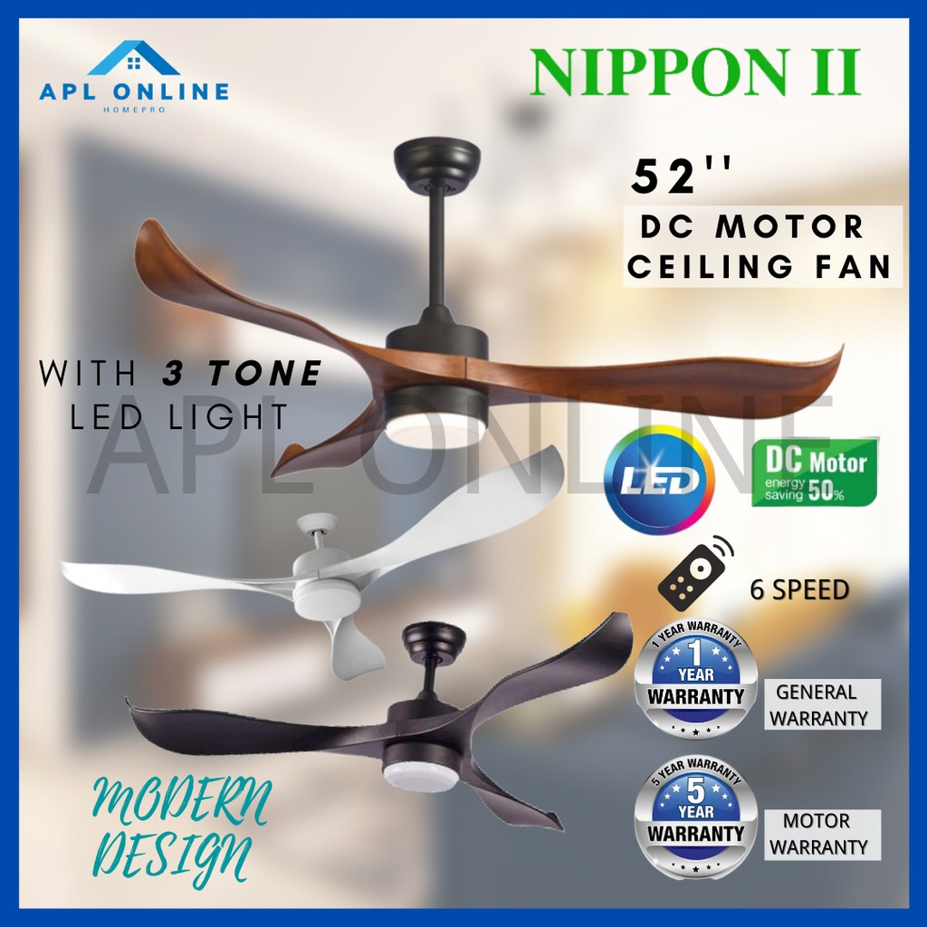 Nippon II DCL2 DC Motor 52 inch 5 Blades A.B.S Remote Control Ceiling ...