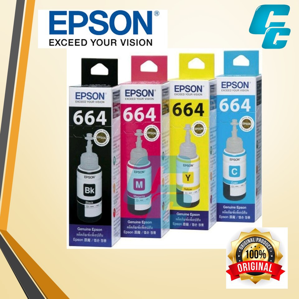 Epson 664 T664 Ink (Genuine) Black Cyan Magenta Yellow T6641 T6642 ...