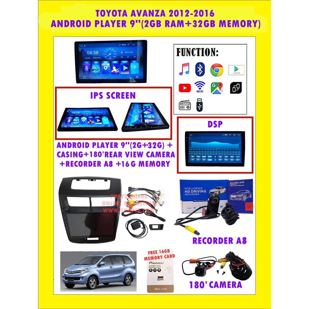 TOYOTA AVANZA 2012-2015 9" ANDROID PLAYER 32GB 2RAM + CASING + 180 ...