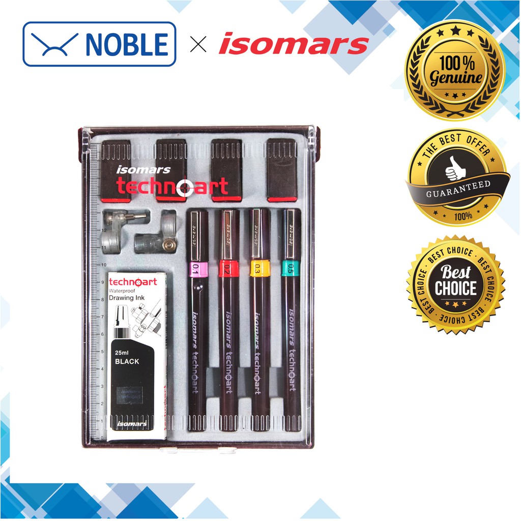 Isomars Technoart Technical Drawing Pen Set of 4 (Sizes: 0.1, 0.2, 0.3 ...