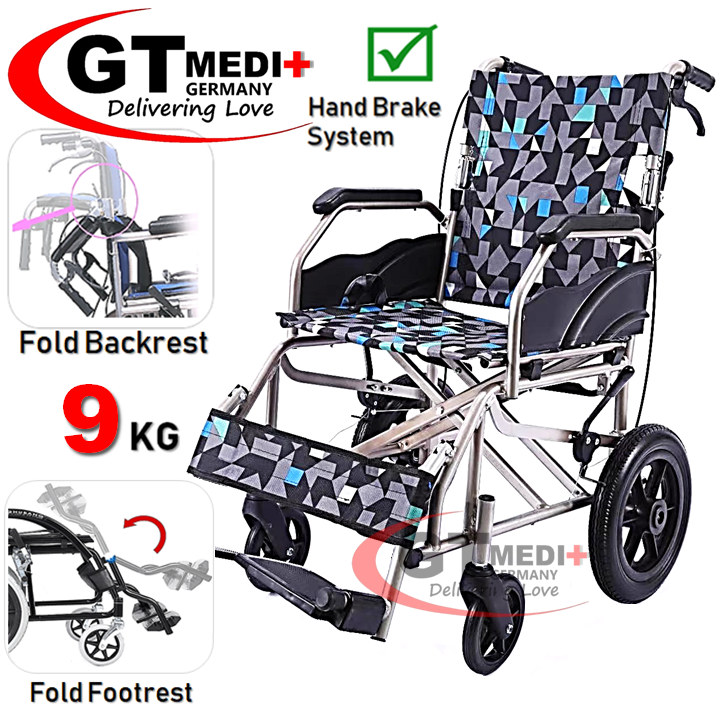 W12-9 GT MEDIT GERMANY Ultra Lightweight Wheelchair Foldable Travel Transport Wheel Chair ...