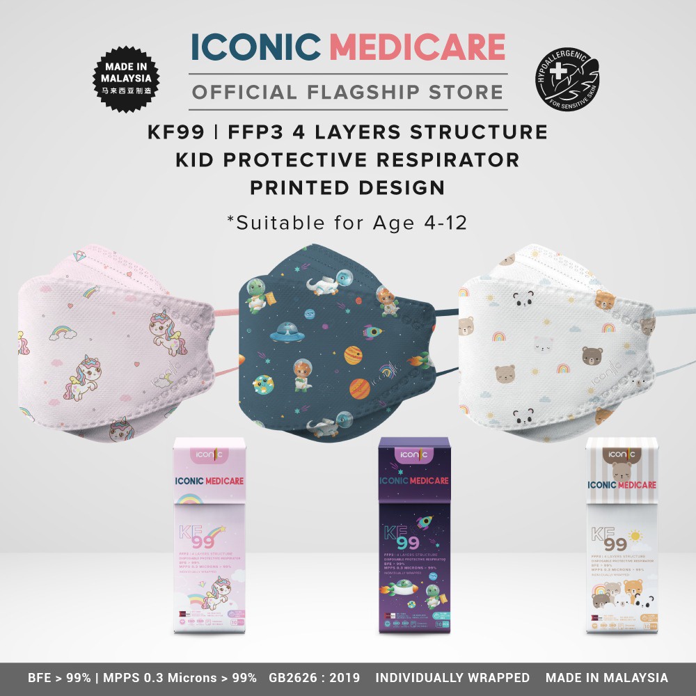 Iconic 4 Ply Kid KF99/KF94 Protective Respirator Kid Korean Medical ...
