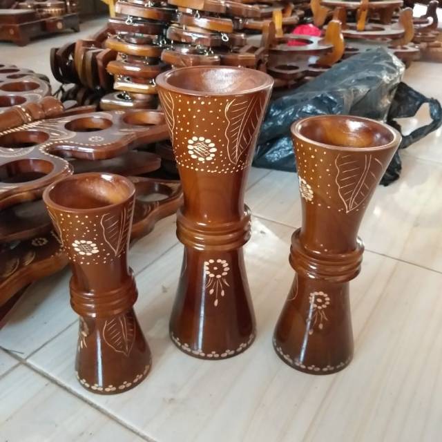 KAYU Teak Wood Flower Vase Funnel model set 4pcs | Shopee Malaysia