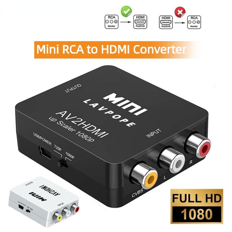 RCA to HDMI 1080P Mini RCA CVBS AV to HDMI Converter Adapter | Shopee ...