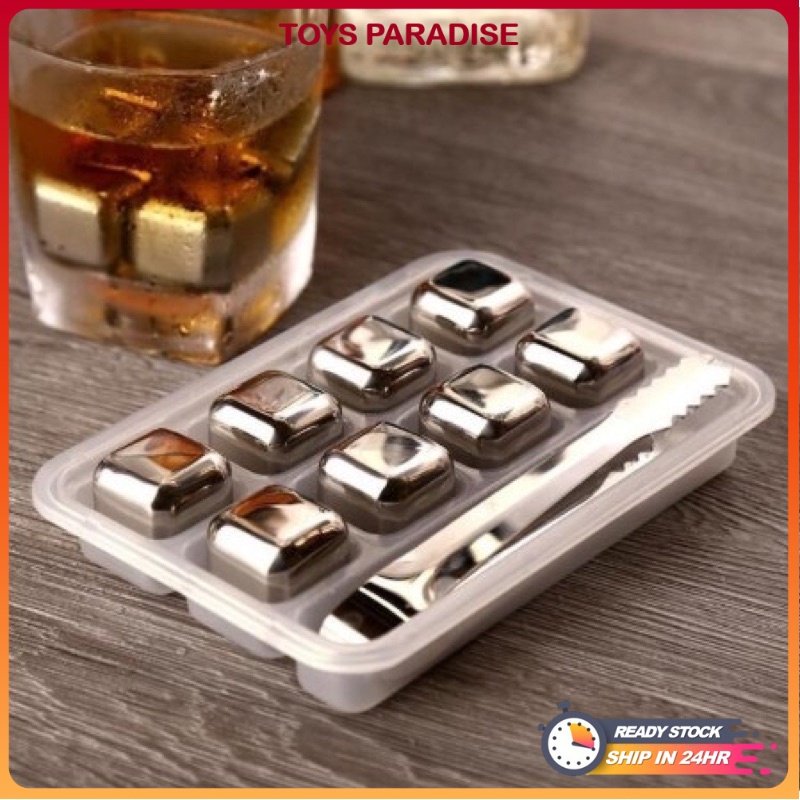 [MALAYSIA STOCK] Stainless Steel Ice Cube SS304 Food Grade Reusable Ice ...