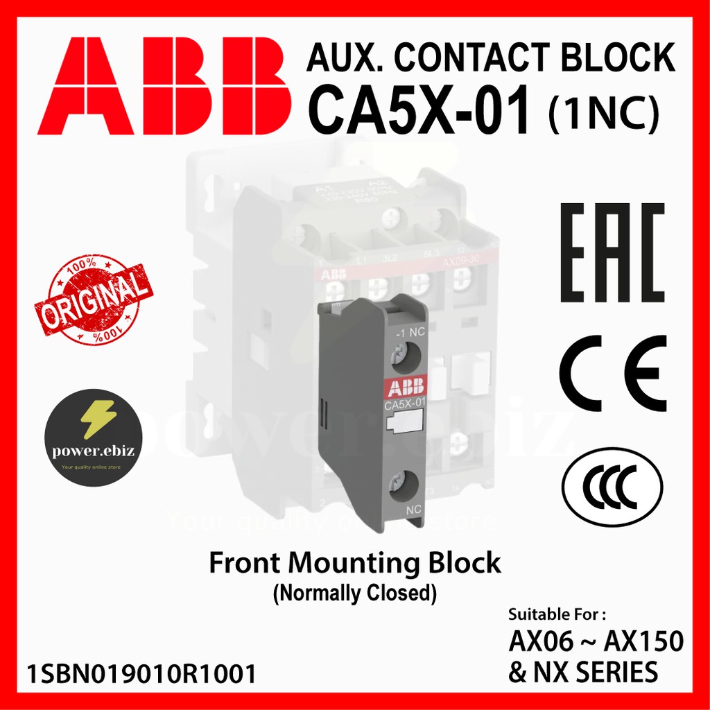 ABB CA5X-01 (1NC) Front Mounting - CA5X Auxiliary Contact Block ...