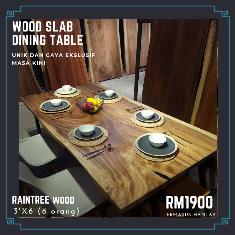 MEJA MAKAN KAYU BALAK DINING TABLE WOOD SLAB | Shopee Malaysia