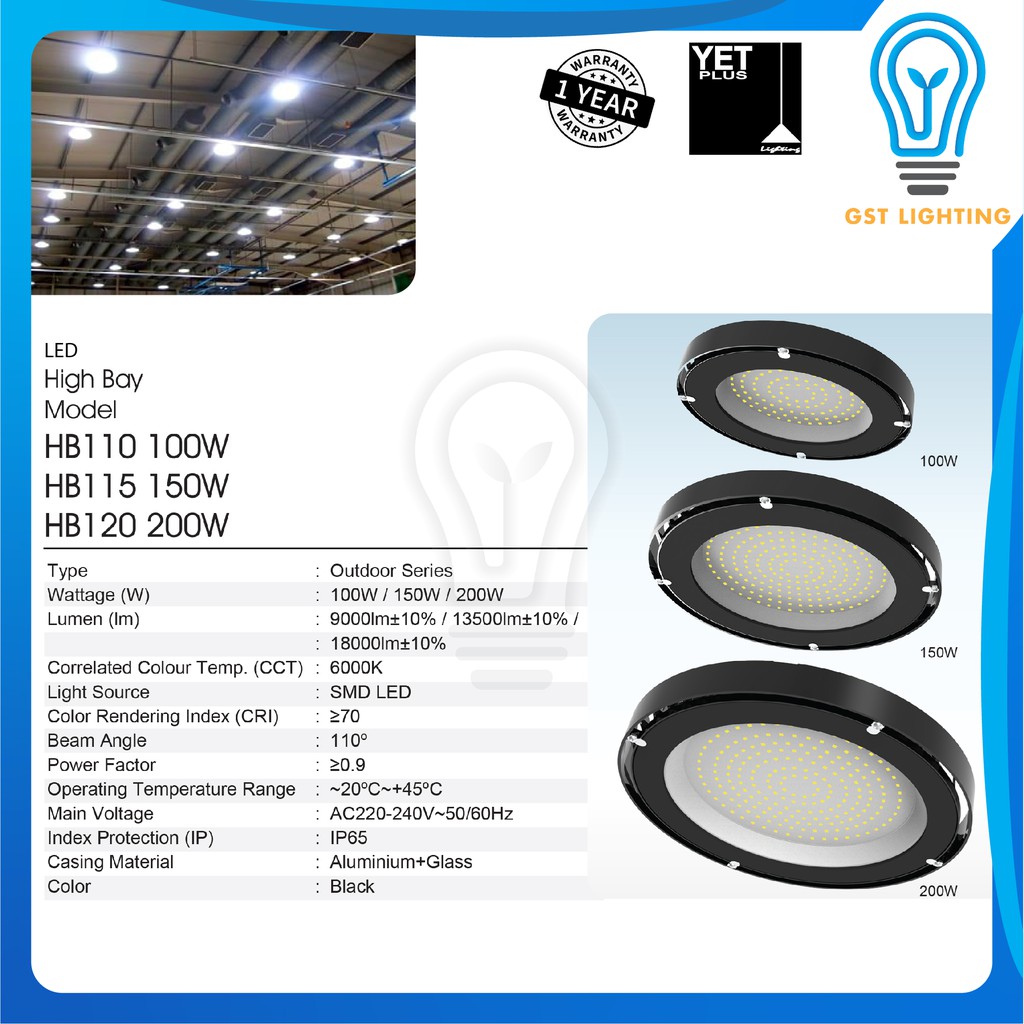 Yetplus UFO LED High Bay Light 100W / 150W / 200W Daylight 6000K ...