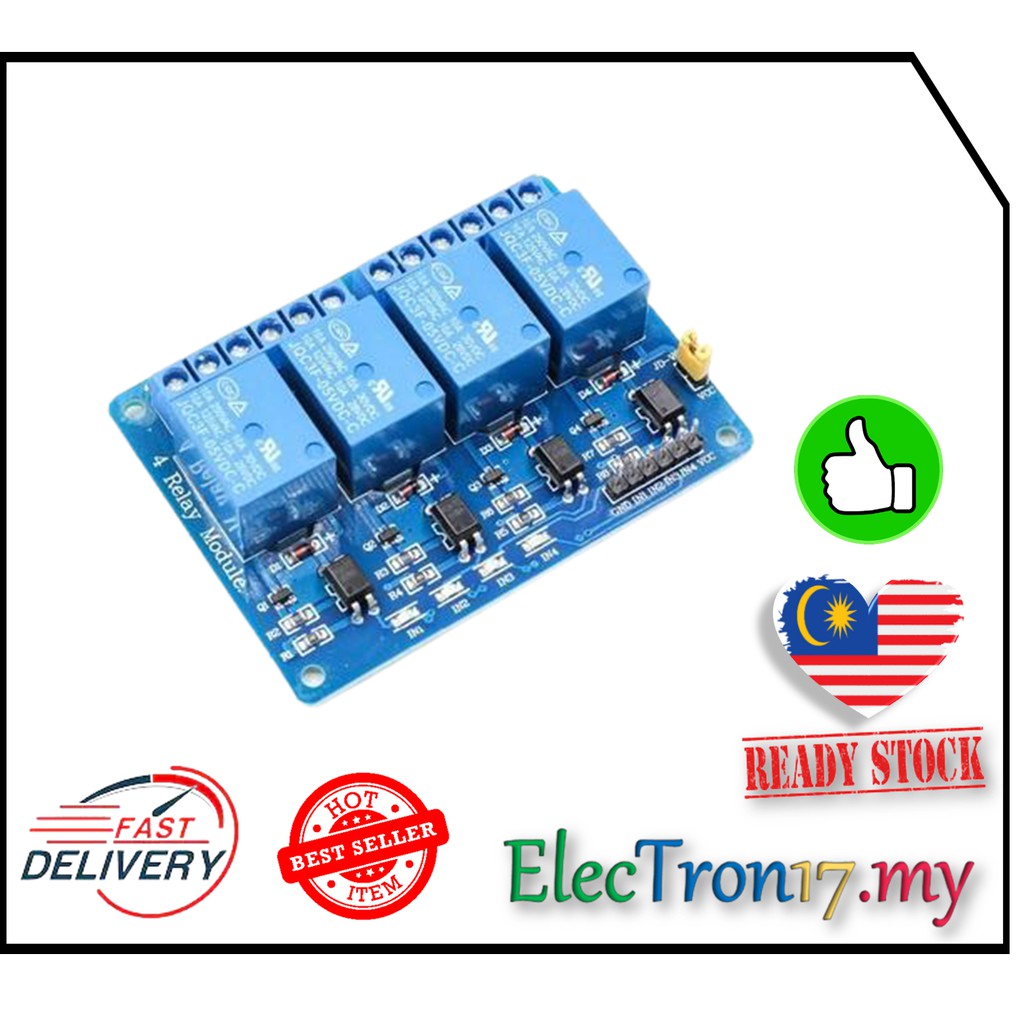 4 Channel 5V Relay Module With Opto-Isolator Low Level Trigger With ...