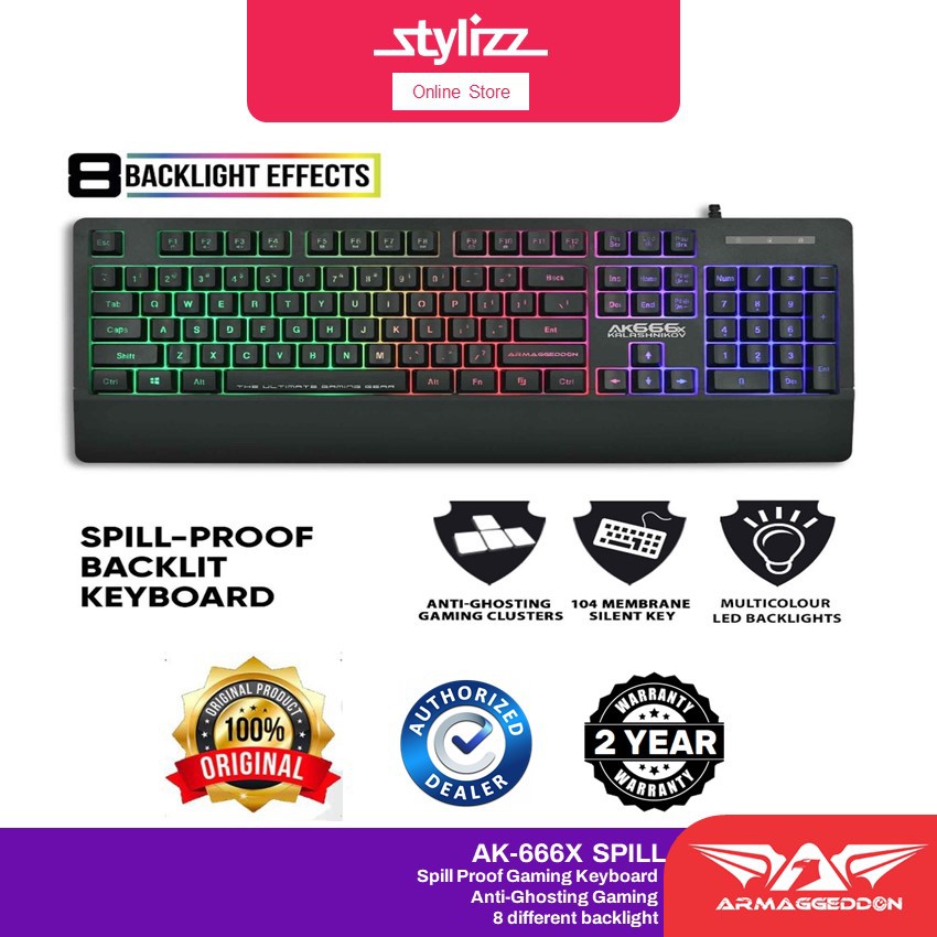 ARMAGGEDDON AK-666 / AK-666X SPILL PROOF GAMING KEYBOARD - RGB BACKLIT ...
