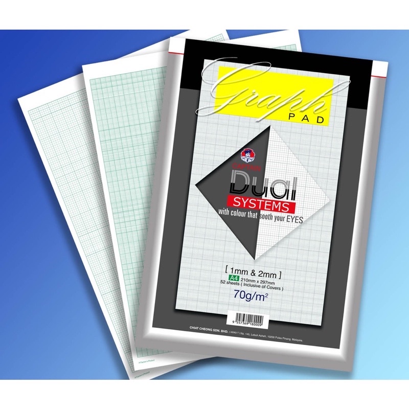 Captain A4 Graph Pad Book 70gsm 70g 50sheets 50's (1mm&2mm) | Shopee ...