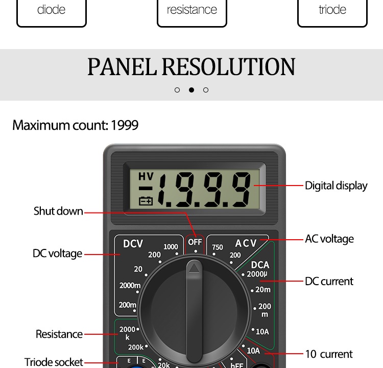 DT830B AC/DC LCD Digital Multimeter Mini Voltmeter Ammeter Ohm Tester ...