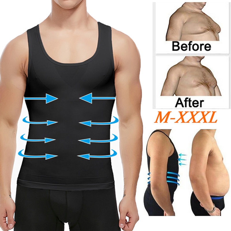 Mens Slimming Body Shaper Vest Chest Compression Shirt Abs Abdomen Slim ...
