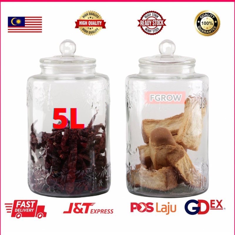 Balang Kaca Saiz Besar 5L Viral, Airtight Glass Jar Flower Pattern ...