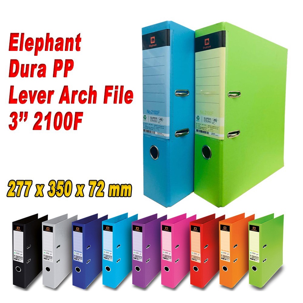 Elephant Dura PP Lever Arch File 3" 2100F Multi Colours High Quality ...