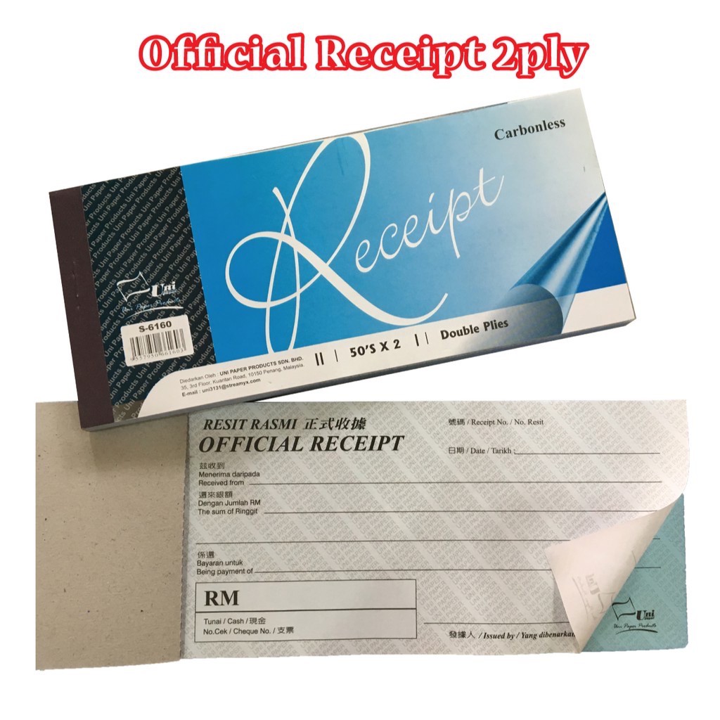 UNI Carbonless Official Receipt Book / Resit Rasmi 2ply (50sets) NCR S ...