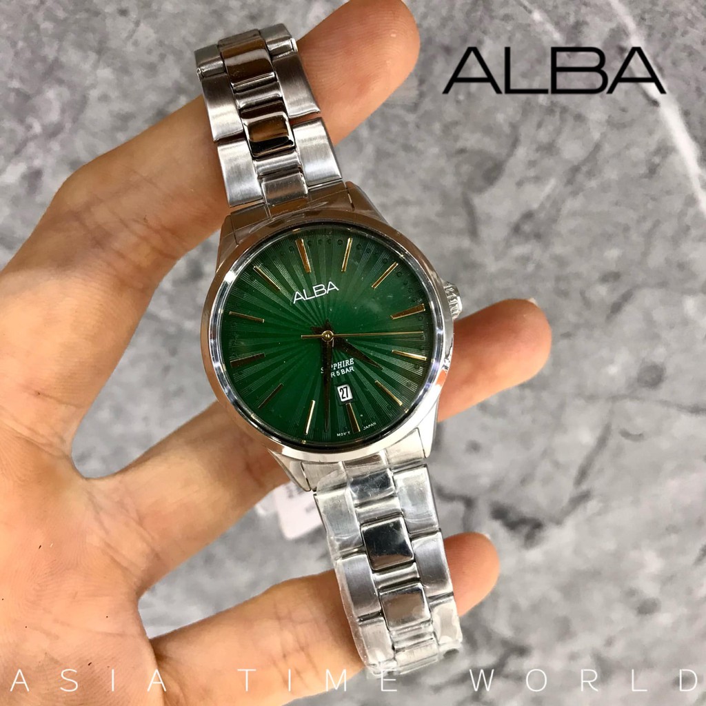 ALBA AH7W47X Sapphire glass Green dial Silver Stainless Steel Women ...