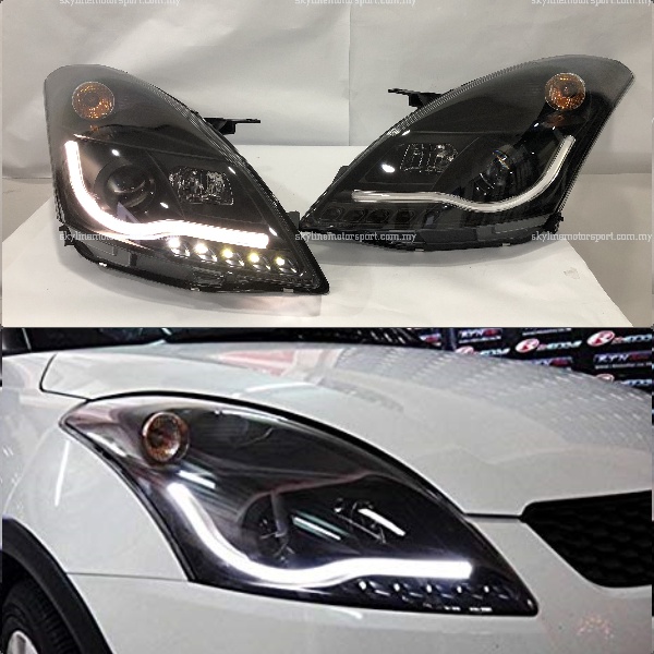 Suzuki Swift Head Lamp Light Projector DRL Led Black 100% Taiwan 2011 ...