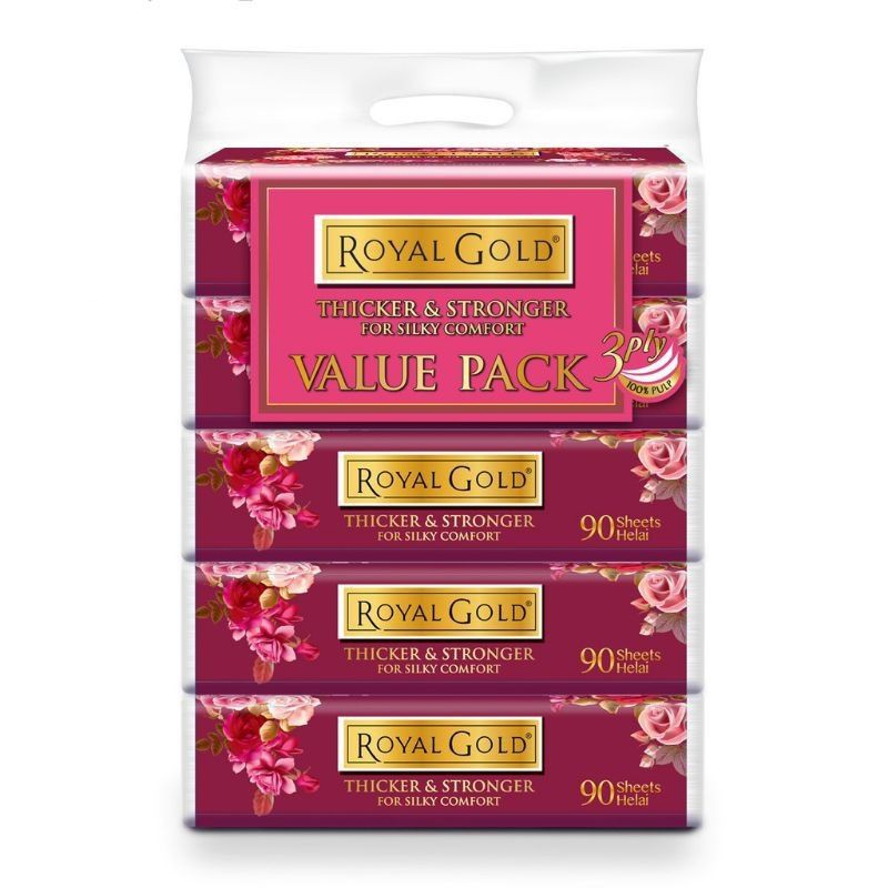 Royal Gold Luxurious Soft Pack (90 sheets 3 ply x 5 packs) | Shopee ...