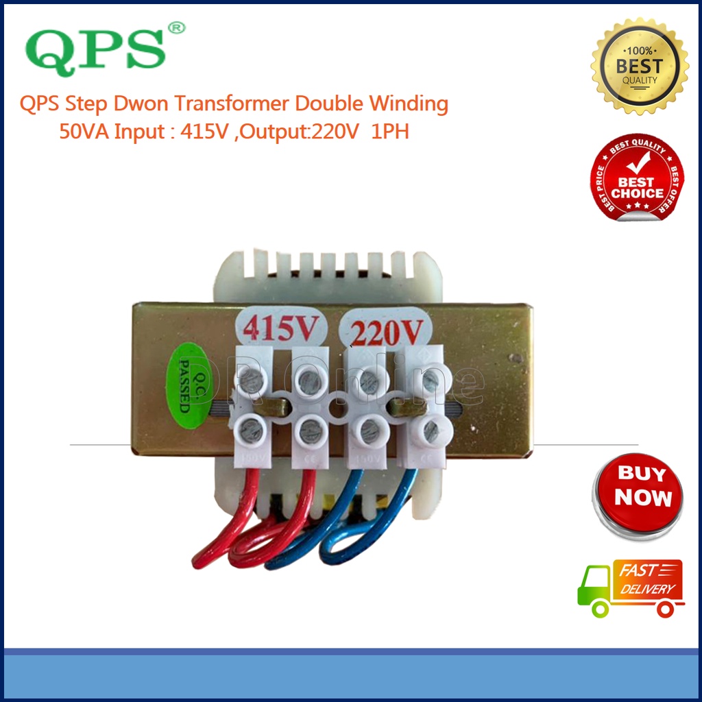 QPS Step Down Transformer Double Winding 1Phase 50VA Input 415V Or 240V Output 220V / 24V ...