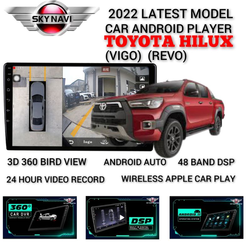 TOYOTA HILUX 3D 360 BIRD VIEW + VIDEO RECORD + SKY NAVI CAR ANDROID ...