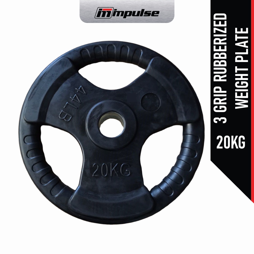 Gym 20kg 3 Grip Rubberized Olympic Weight Plate Commercial Gym Rubber ...