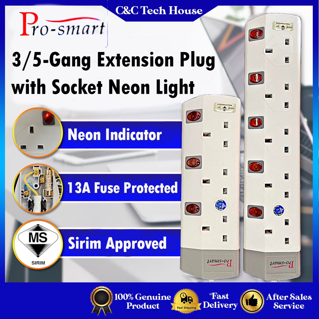 [SIRIM] Pro-smart Extension Plug Socket with Neon Light 3 / 5 Gang ...