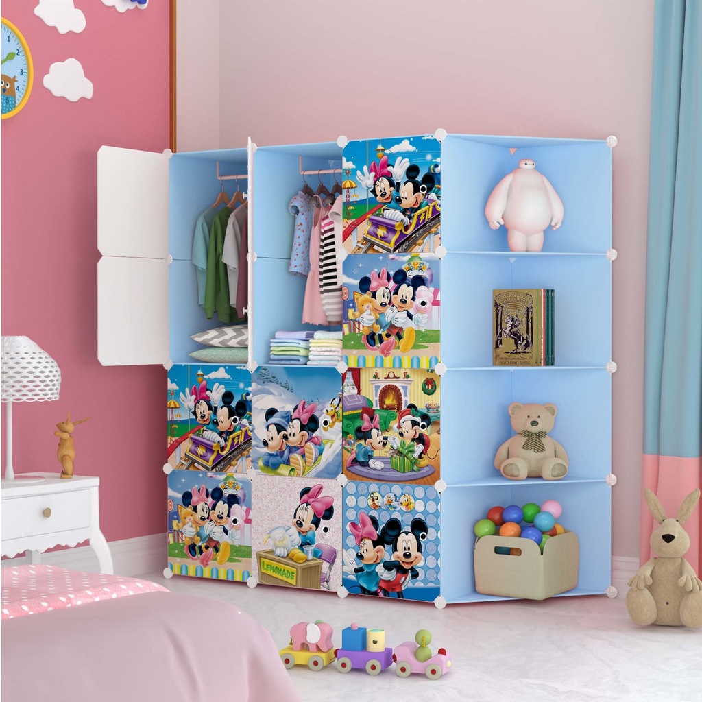 Wardrobe Kids cloths MICKEY mouse BLUE 12C DIY Rack Storage Cabinet ...