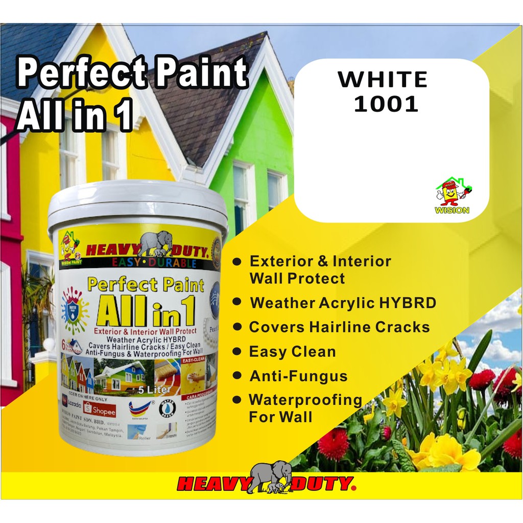 5L ( White 1001 ) Perfect Paint All in 1 / Exterior & Interior Paint ...