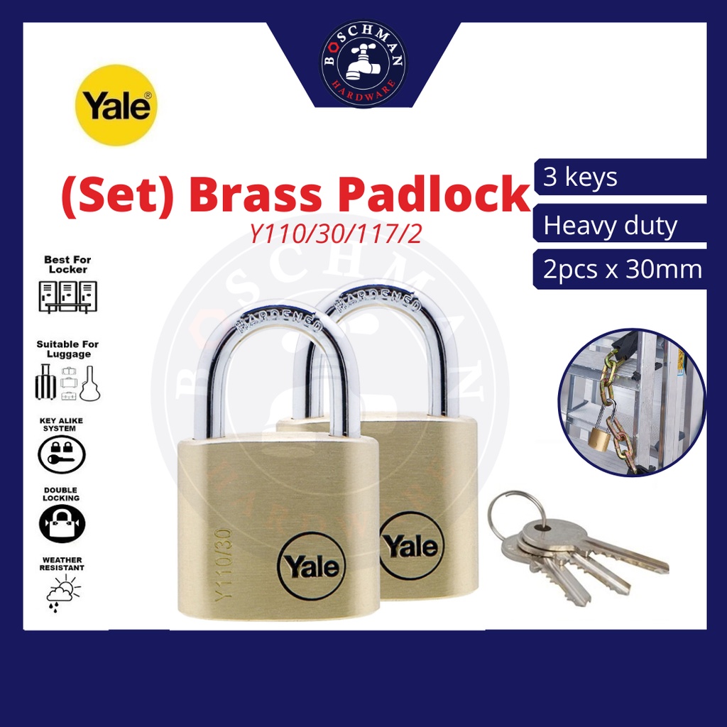 Yale Solid Brass Padlock Classic Series Outdoor 3 key Heavy Duty Pad ...