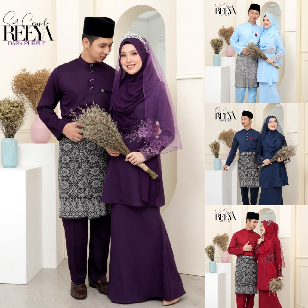 Baju Kahwin/Tunang/Nikah/Sanding Set Couple Reeya Dark Purple, Baby Blue, Navy Blue, Maroon ...