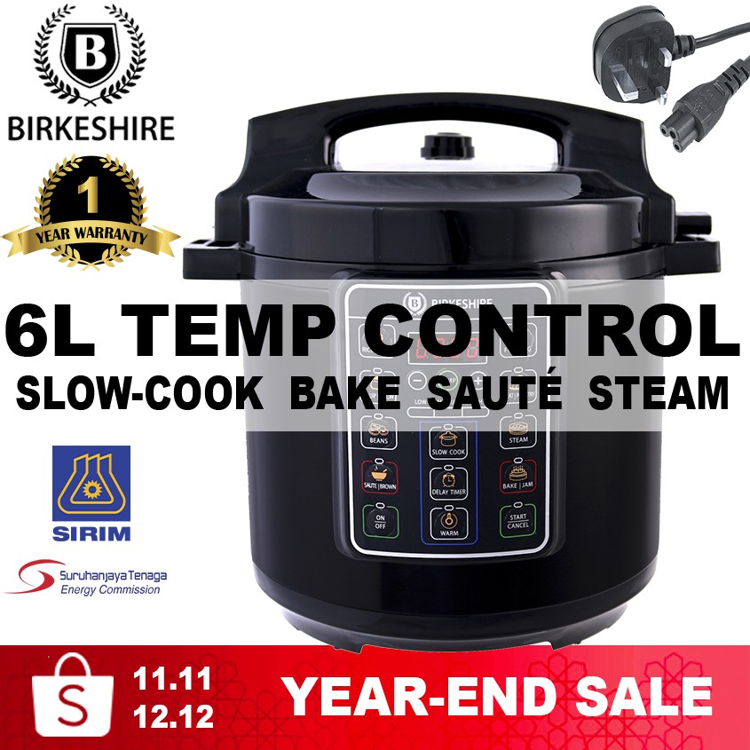 Birkeshire Electric Pressure Cooker PC-261-M with Temp Control - Black ...
