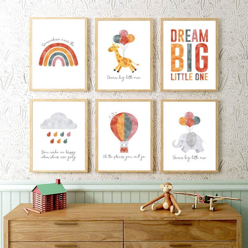 Dream Big Little One Nursery Poster Rainbow Dark Clouds Weather Baby ...