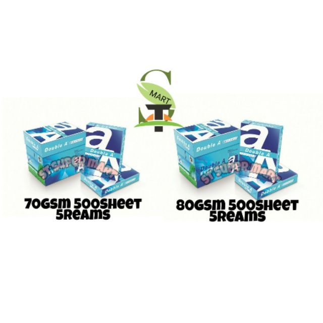 Double A A4 Paper - 70gsm (1 Carton/5 reams) / 80gsm (1 Carton/5 reams ...