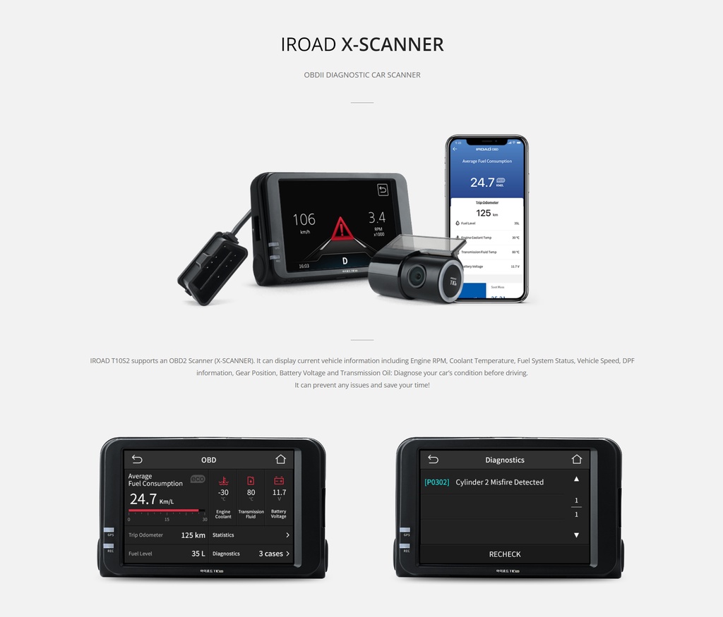 IROAD Dash Cam T10s2 32GB 1080P FullHD Dual Channel Front & Rear ...