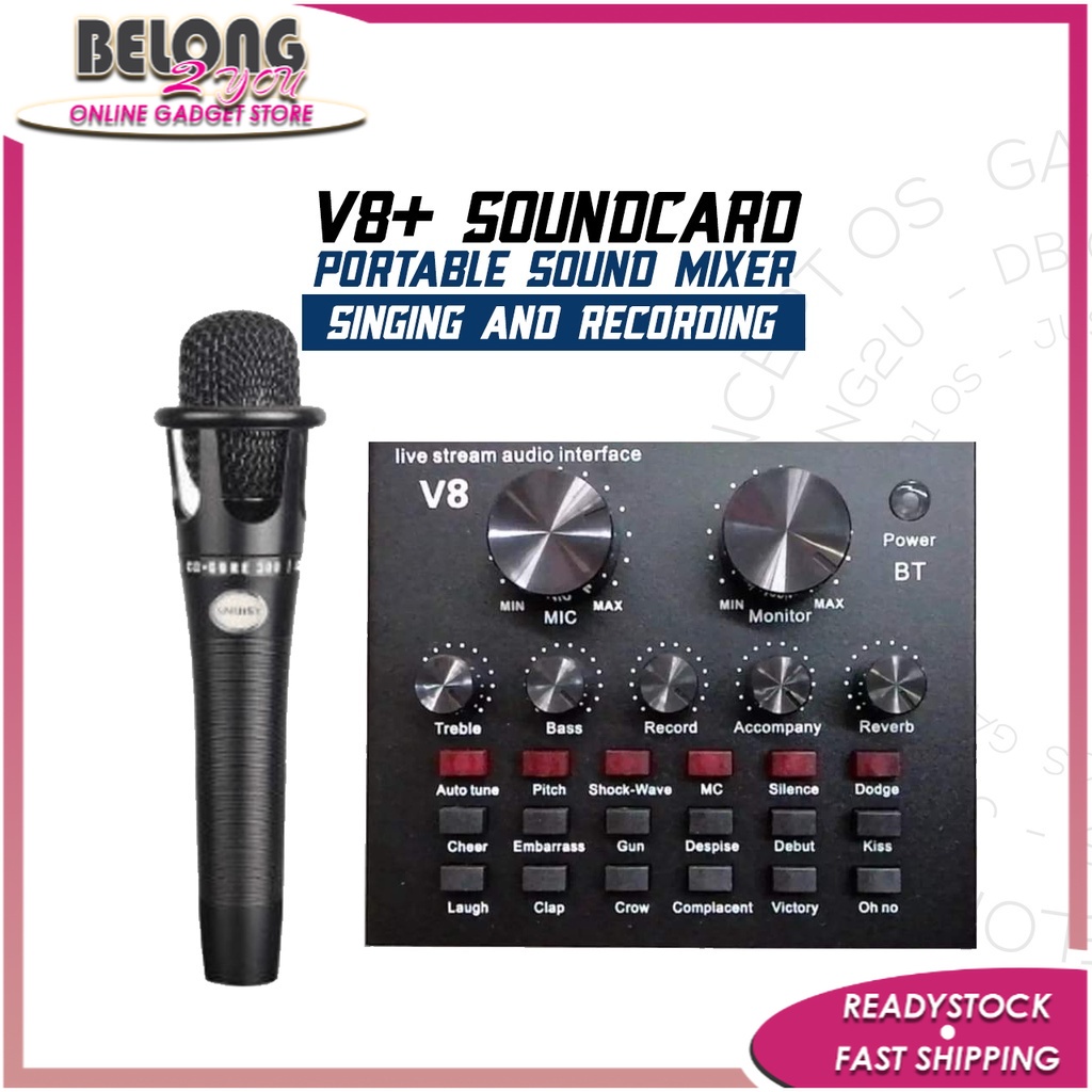 V8+ PC VOICE CHAT SINGING LIVE BLUETOOTH BROADCAST SOUND CARD USB HEADSET MICROPHONE FOR MOBILE ...
