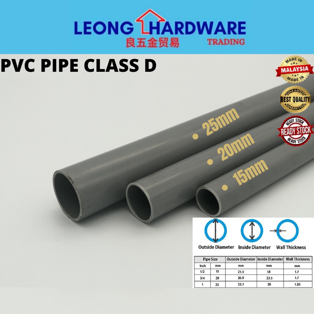 PVC PIPE CLASS D 3 FT ( 3 KAKI ) x 1/2''(15mm),3/4''(20mm),1''(25mm) | Shopee Malaysia