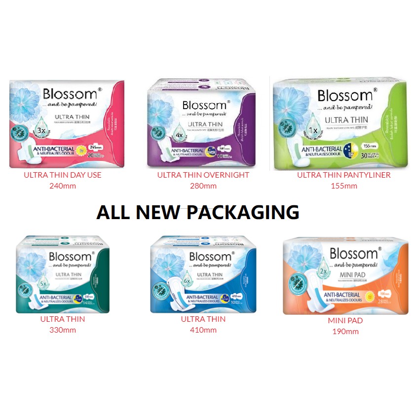 Blossom Ultra Thin Pad Series DAY USE / OVERNIGHT / PANTYLINER / MINI ...