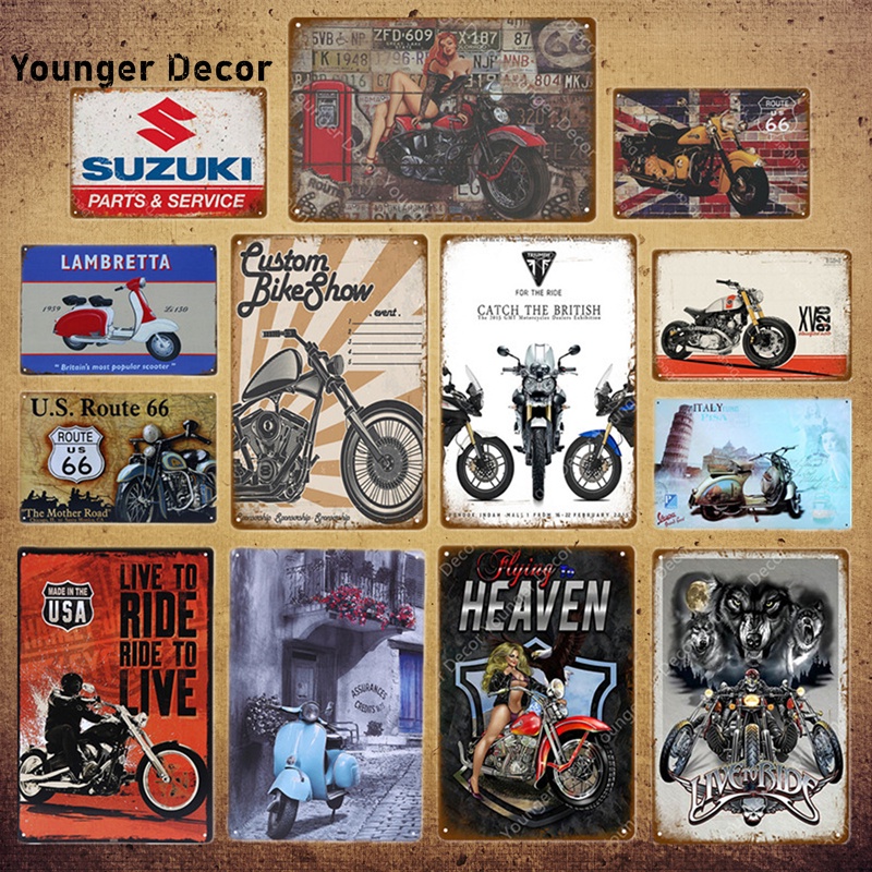 2024 Vintage Motor Signs Lambretta Electrombile Suzuki Motorcycle Metal ...