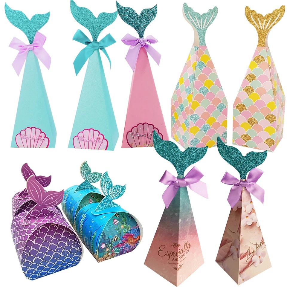 Mermaid Tail Paper Candy Box Gift Bags Kids Little Mermaid Birthday ...