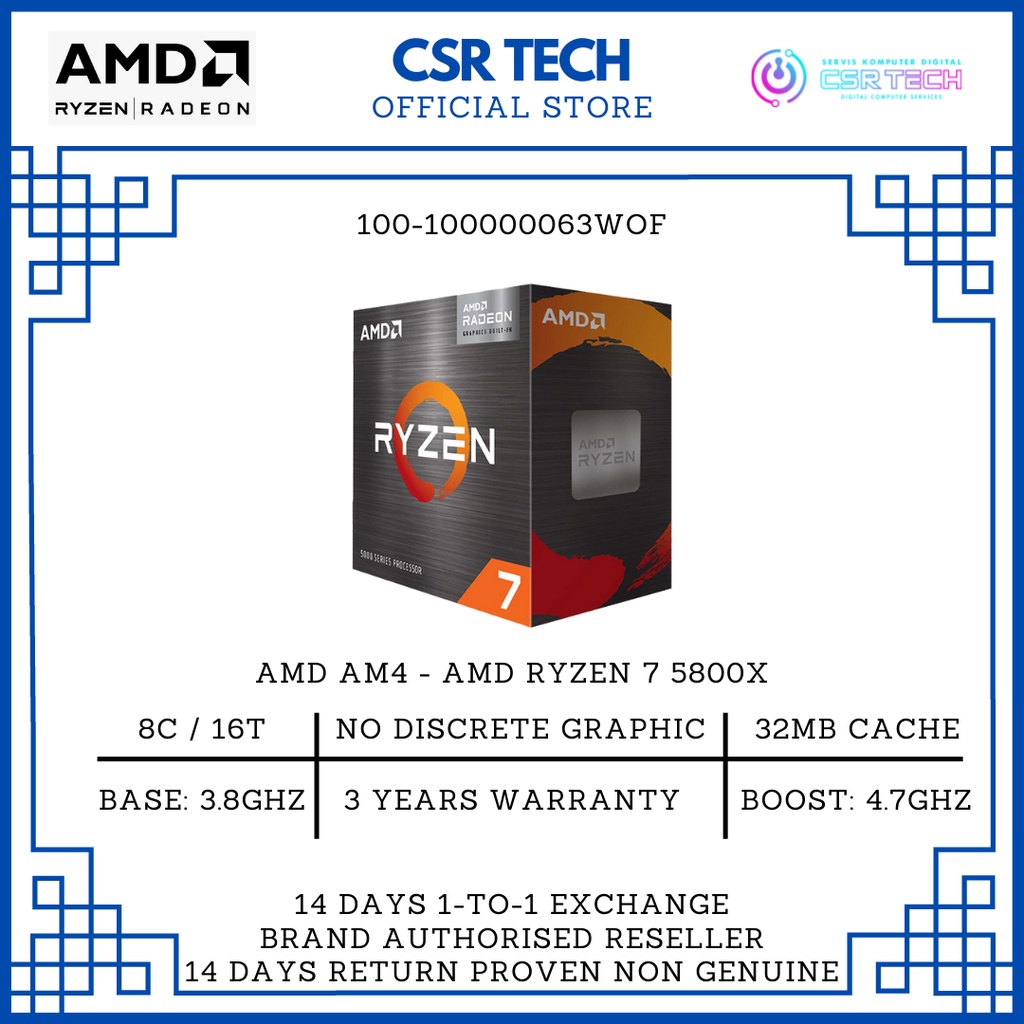 AMD RYZEN 7 5800X AM4 8 Core 16 Thread 32MB L3 CACHE AMD BOX CPU NO FAN ...