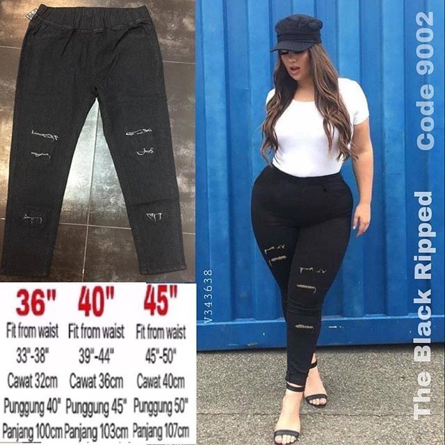 Ripped jeans plus size 2xl to 4xl skinny cutting black color | Shopee ...
