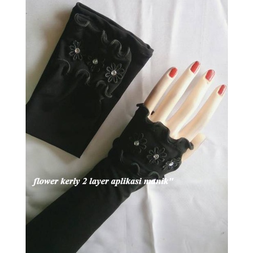 HITAM Curly black Flower thumb handsock 2 layers / women's cuffs / Hand ...