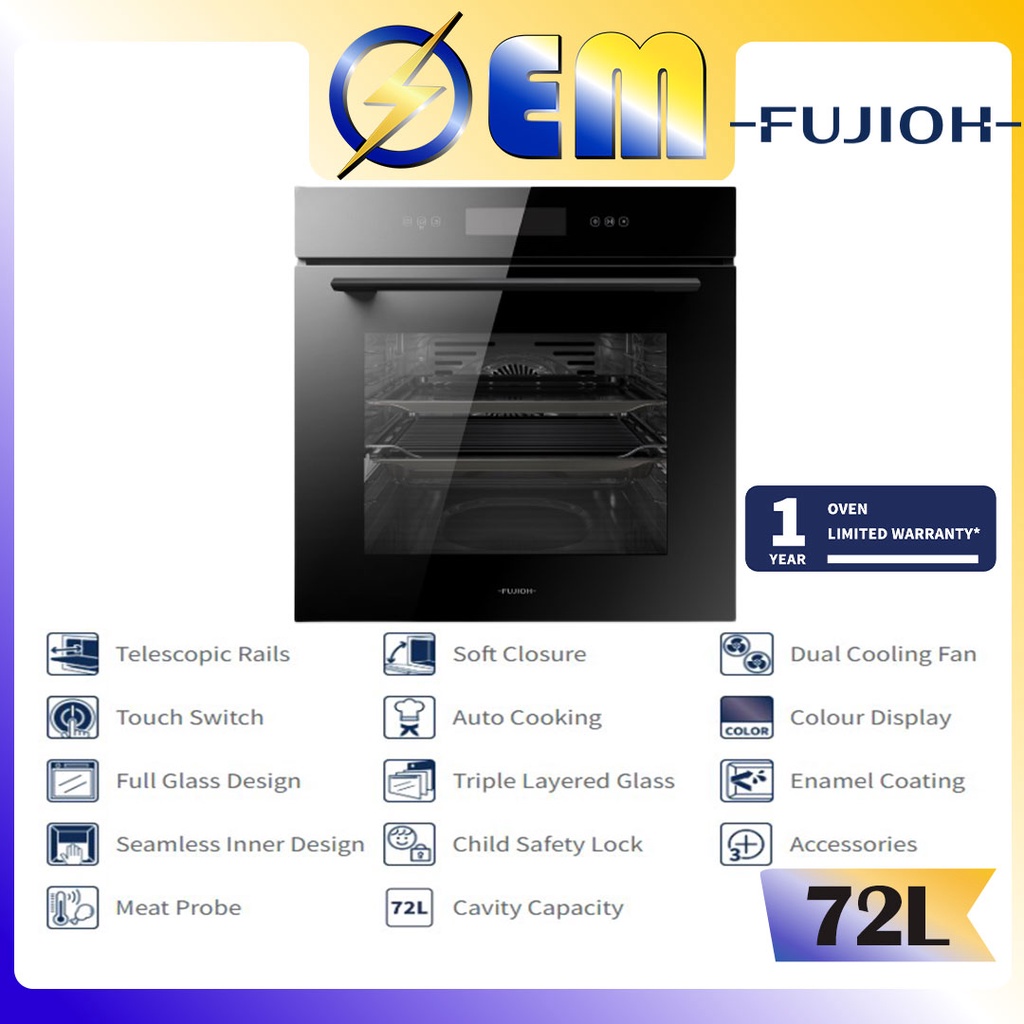 70L/72L FUJIOH Built-In Oven Ketuhar | Full Glass Design | FV-EL61-63 ...