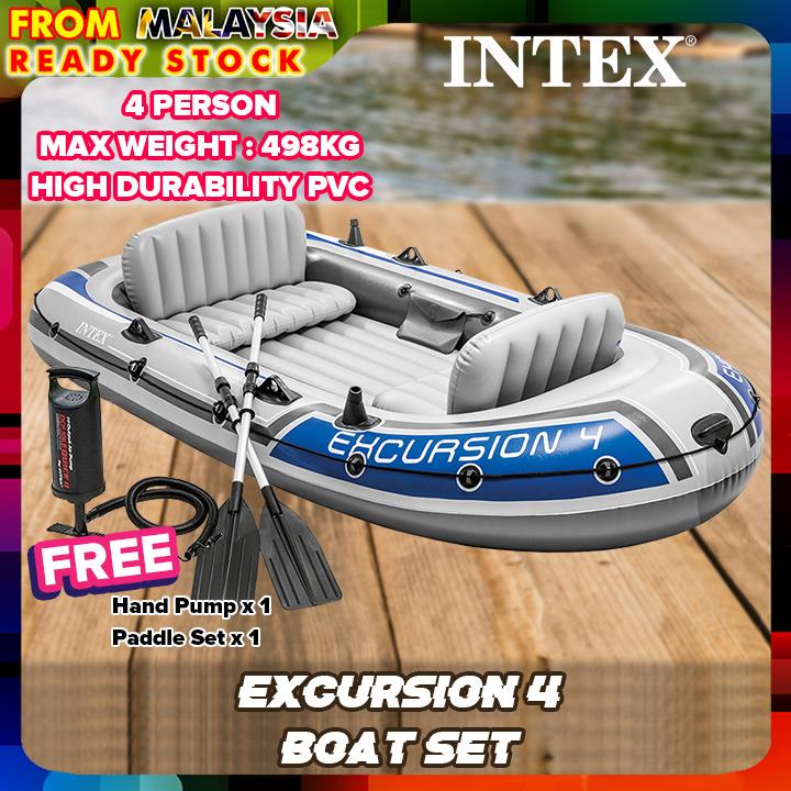 INTEX 68324 Excursion 4Boat Set Inflatable Boat 4Person Fishing Boat ...