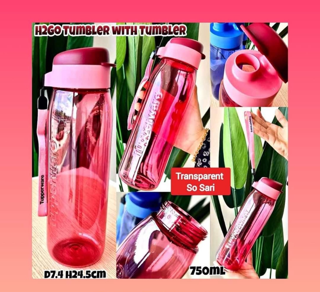 Tupperware Slim Eco Bottle Straw 1L + Strap/ H2GO tumbler 750ml (botol ...