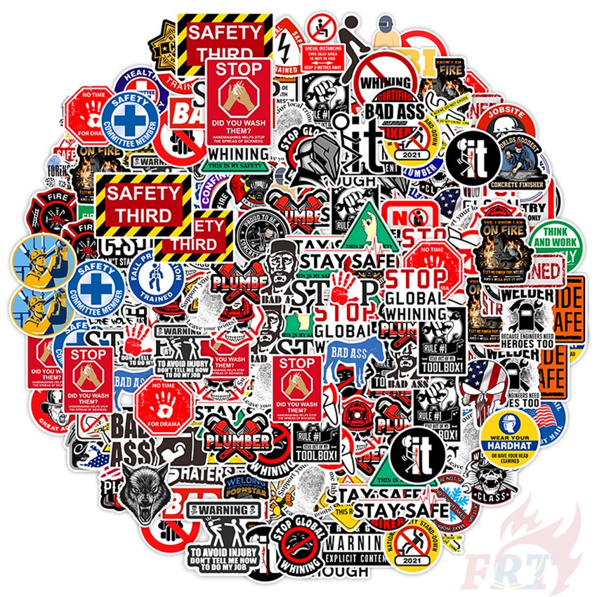 100Pcs/Set Safety Warning 01 Stickers DIY Fashion Mixed Doodle Decals ...