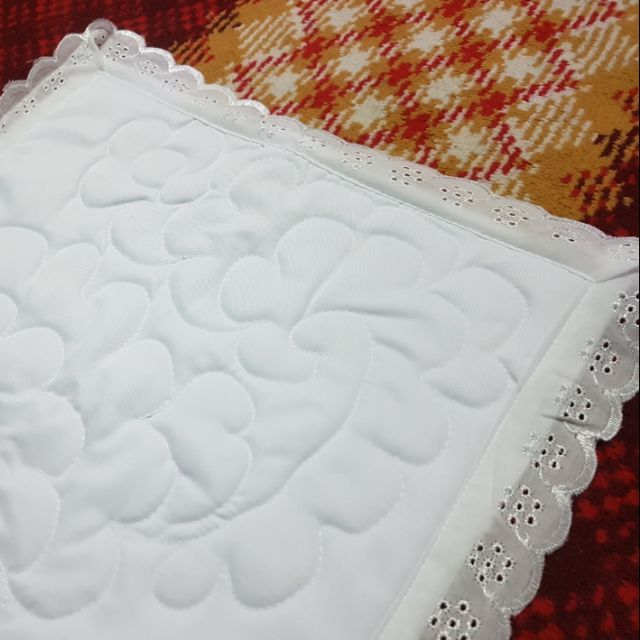 (Free Shipping) Sejadah Muka Sulam Putih Plain Cotton Renda Sejadah ...