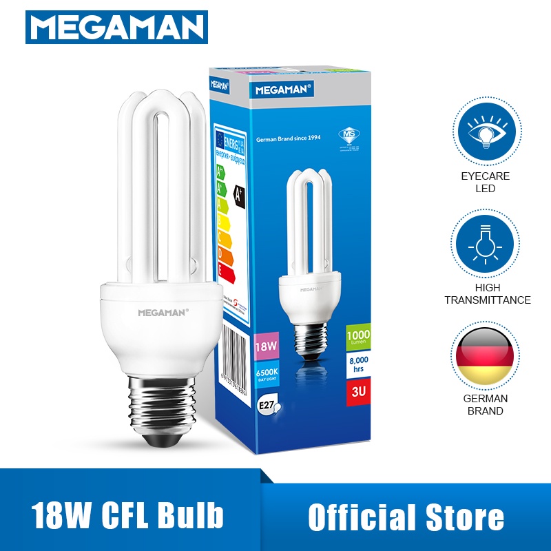 Megaman CFL 3U E27 Light Bulb 18W Bright Eye Care Energy Saving Home ...