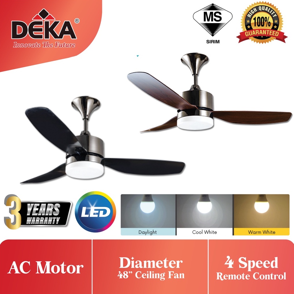 DEKA 48" 3 BLADES 4 SPEED CEILING FAN WITH 22W Ultra Bright LED (i3 ...